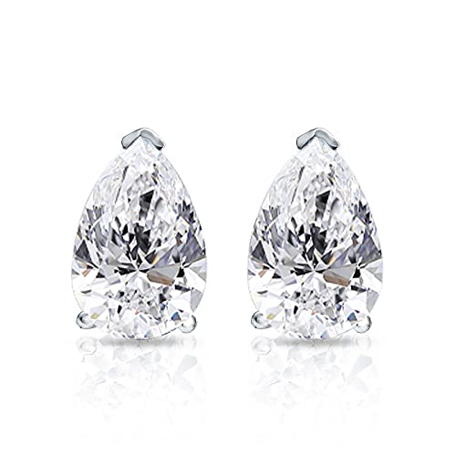 IGI Certified 1 Carat Lab Grown Diamond Pear Shape Stud Earrings in 14k White Gold (VS-SI, cttw) V-End Prong Screw Back by Diamond Wish
