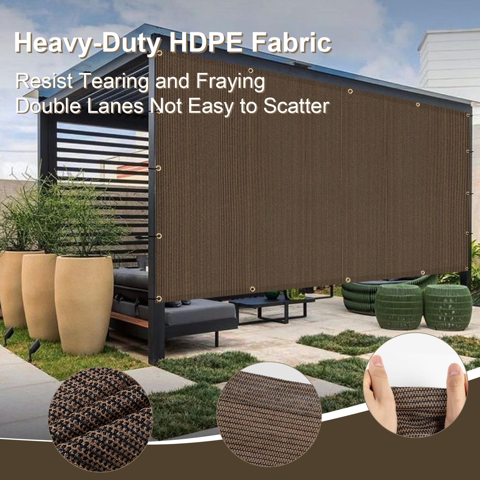 LOVE STORY 10x20 FT Sun Shade Cloth with Grommets Pergola Shade Cover 95% UV Protection for Patio Outdoor, Brown