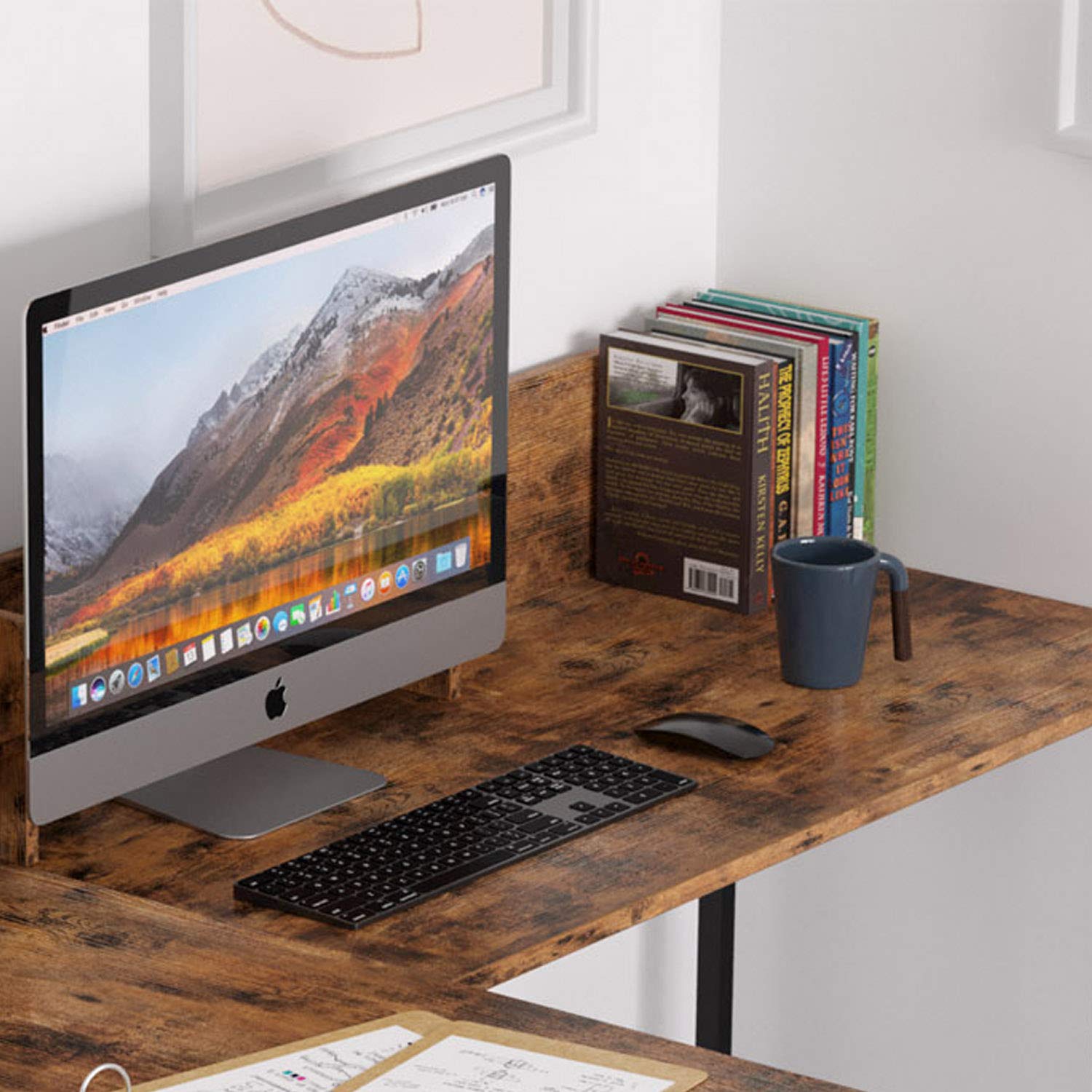 IRONCK L Shaped Desk Computer Corner Table 65.3", Large Home Office Desk, Study Writing Workstation with Bookshelf Hutch, Space-Saving, Easy to Assemble, Rustic Brown