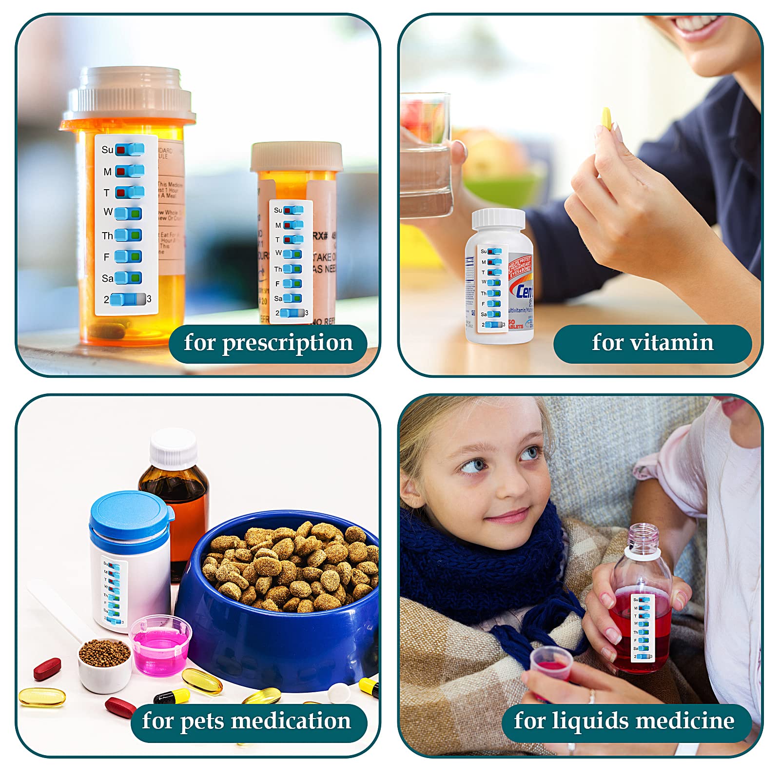 Pill Reminder 5Pack,Pill Tracker(Slide left to right),Reusable Medication Tracker on bottle,Easy to use Medicine Reminder,3 times a day 7 days a week Convenient Medicine Reminder For Home