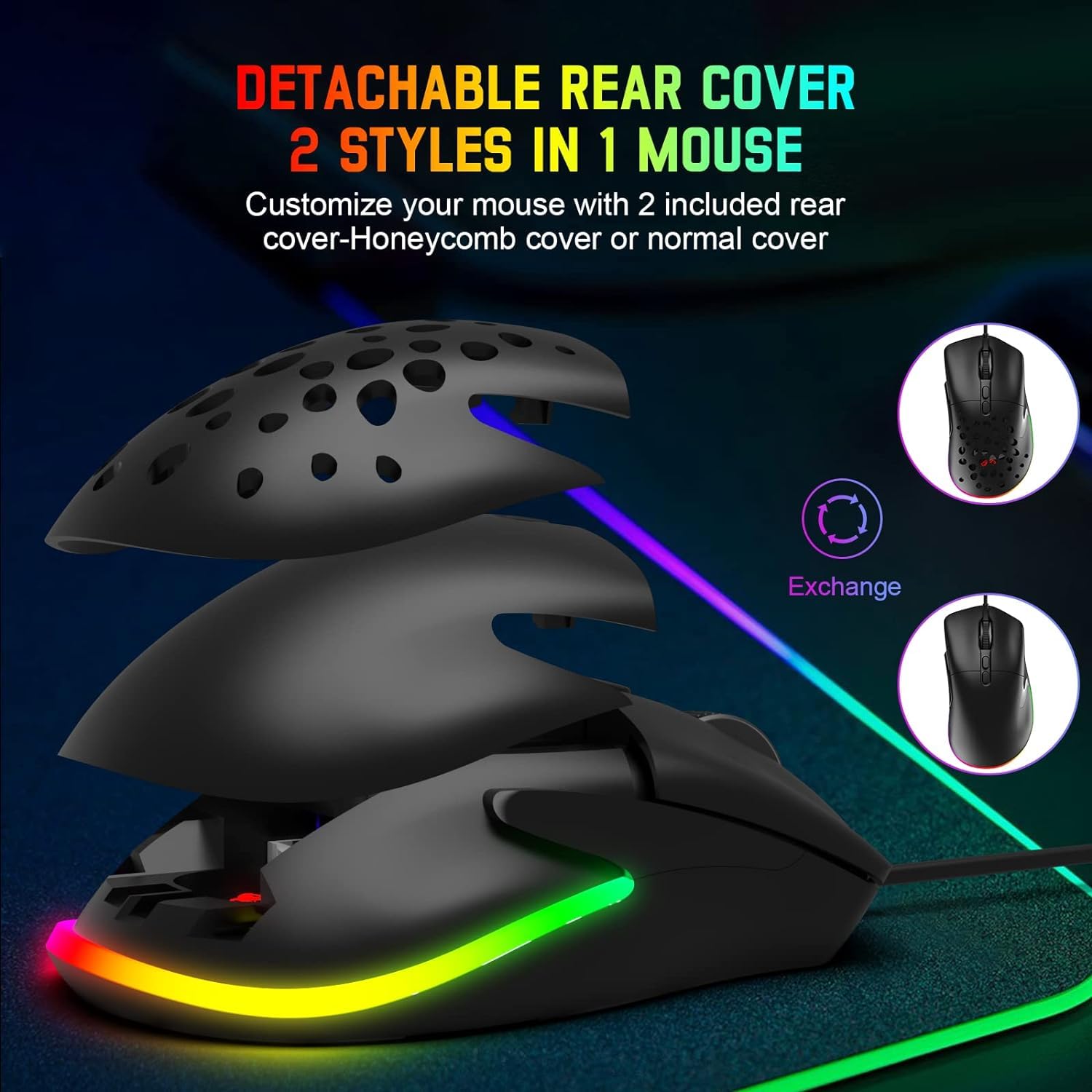 MAGIC-REFINER Wired Gaming Mouse with Side Buttons RGB Backlit Honeycomb with Weight Tuning, Adjustable Weight, Extra Replaceable Cover,12,000 DPI Optical Sensor Programmable for Windows PC Gamers