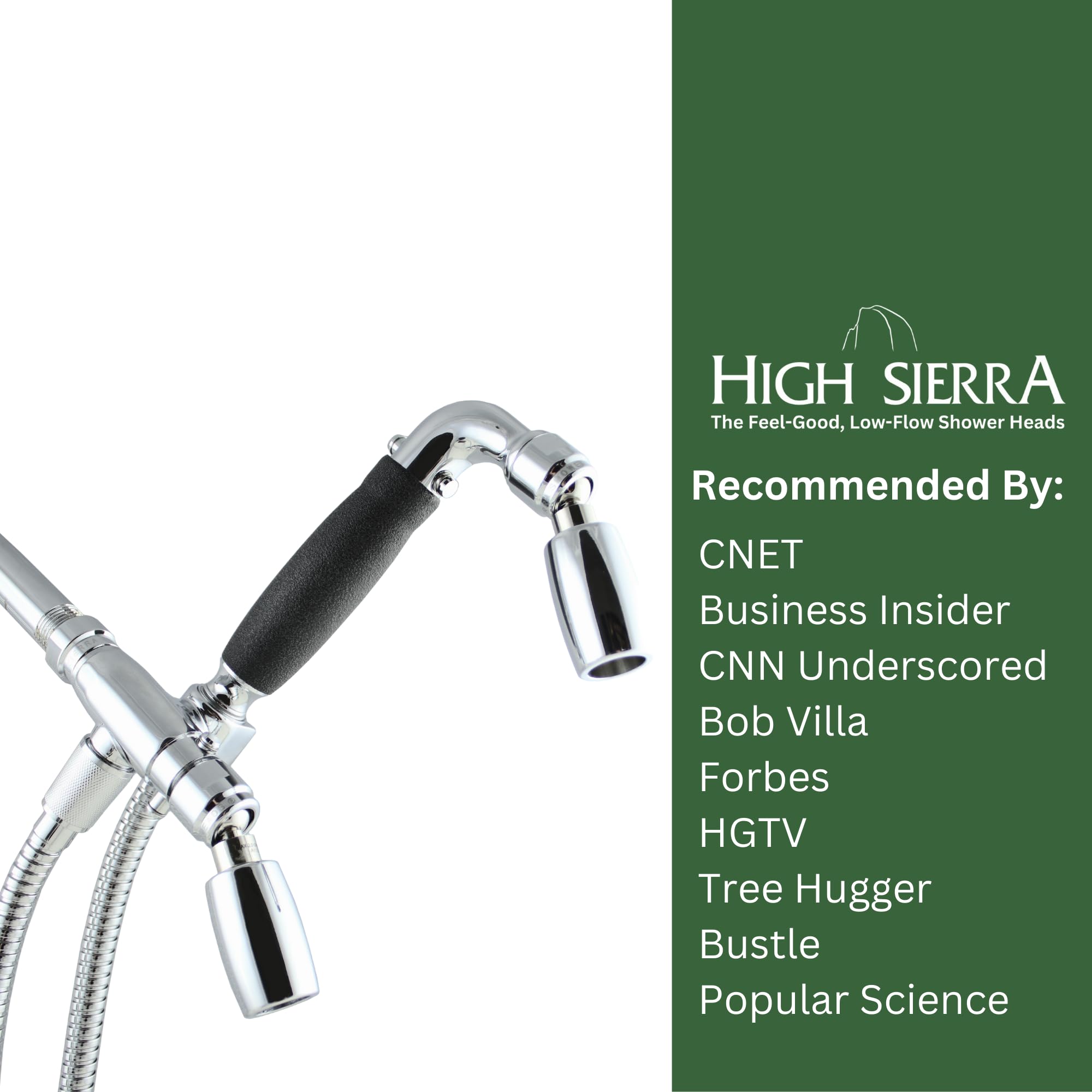 High Sierra Showerheads® All Metal 4-Way Shower Head and Handheld Combo Kit. Features the High Sierra Classic Shower Head & Handheld Shower Head w/Slip-Free Grip - Brushed Nickel