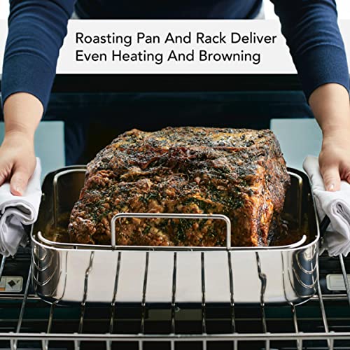 KitchenAid 5-Ply Clad Roasting Pan/Roaster with Removable Rack, 15 Inch x 11.5 Inch, Polished Stainless Steel