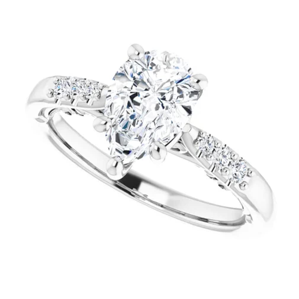 JEWELERYIUM 2 CT Pear Cut Colorless Moissanite Engagement Ring, Wedding/Bridal Ring Set, Solitaire Halo Style, Solid Sterling Silver Vintage Antique Anniversary Promise Ring Gift for Her (7.5)