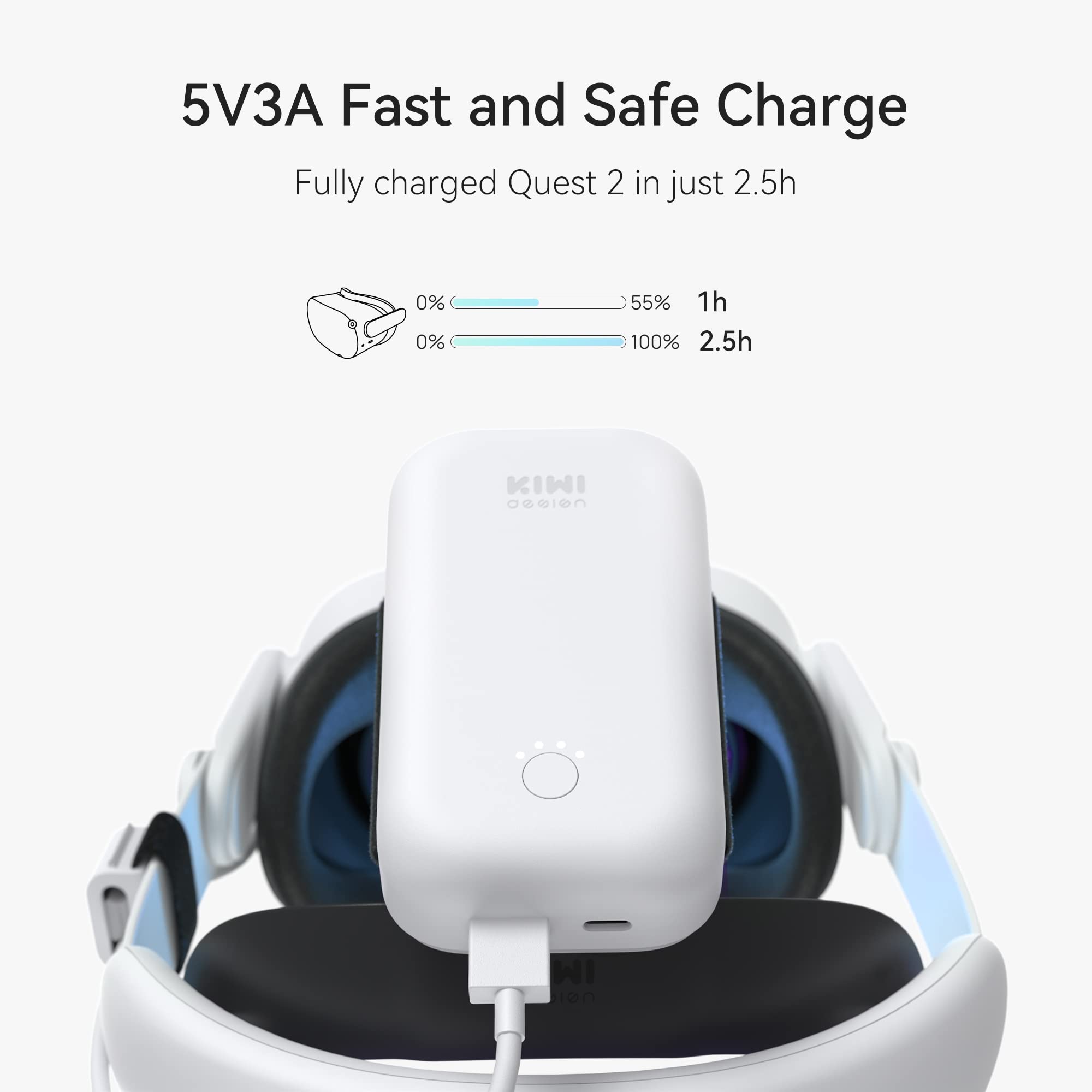 KIWI design 10000mAh Battery Pack Compatible with Meta Quest 3S/Quest 3/Quest 2 Accessories, Power Bank for Balance Head Pressure and Extend Play Time (Not Include Head Strap)