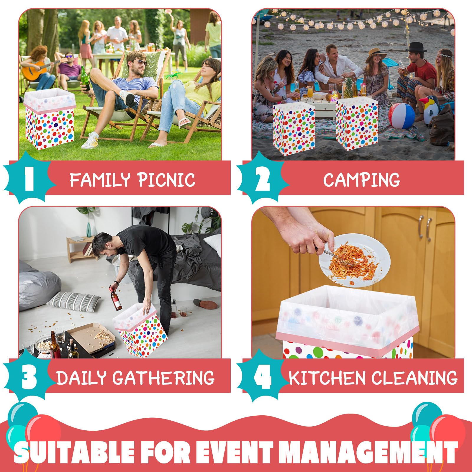 Sliner 6 Pack 13 Gallon Trash Cans Disposable Trash Cans for Parties Plastic Recycle Garbage Bins for Kitchen Summer Picnic Birthday Wedding Party Events,17.7" x 10.2" x 13.4"(Ghost Face)