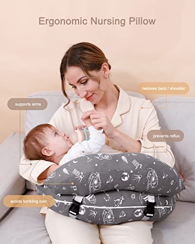 Insugar Nursing Pillow for Breastfeeding, Plus Size Shredded Memory Foam Breastfeeding Pillows for Mom and Baby, More Support with Fence Protection, Adjustable Waist Strap, Removable Cotton Cover