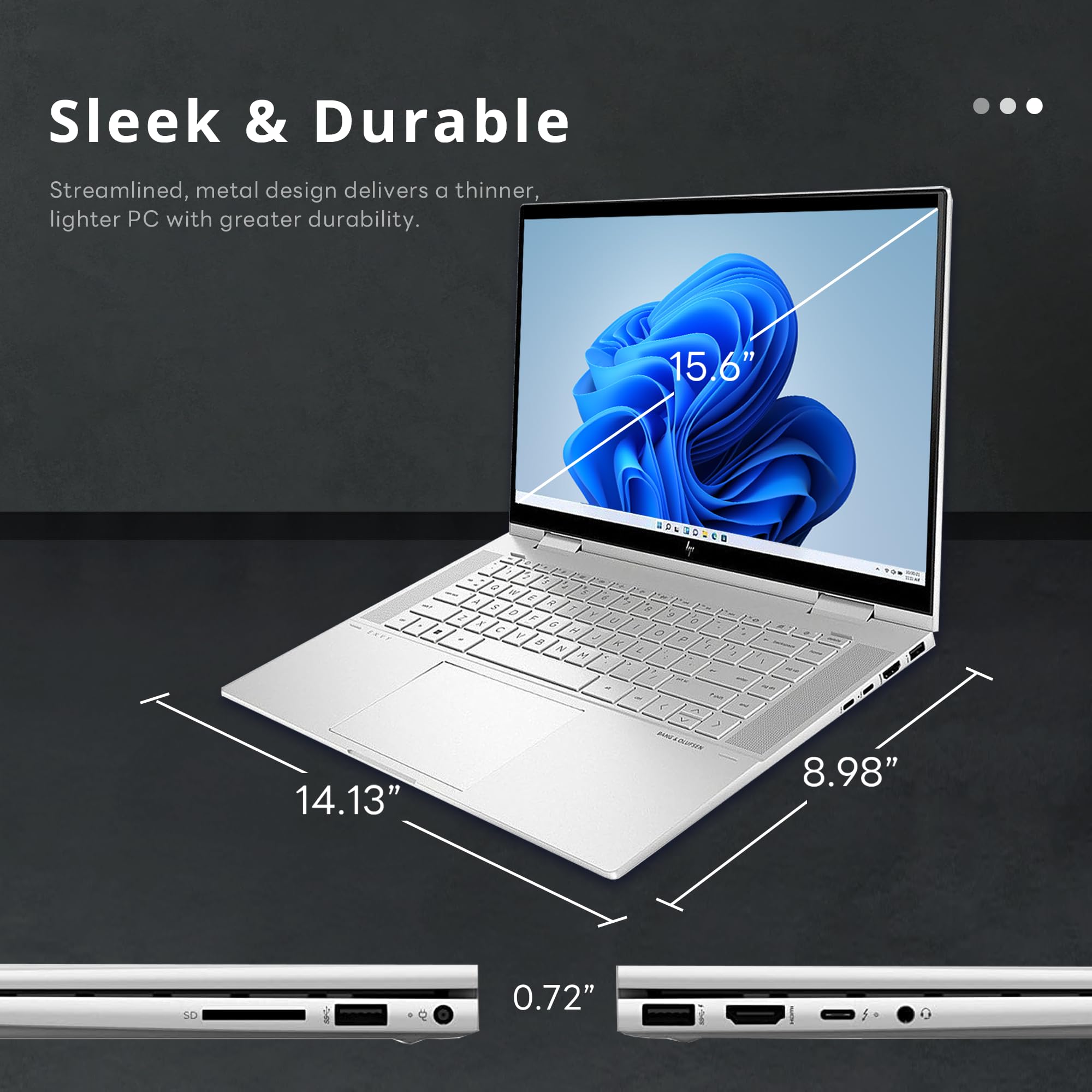 HP Envy x360 2-in-1 15.6” FHD Touchscreen Laptop, Intel core i7-1260P, 64GB RAM, 4TB PCIe SSD, Backlit KB, HD Webcam, Intel Iris Xe Graphics, Wi-Fi, Bluetooth, Win 11 Pro, Silver, 32GB USB Card
