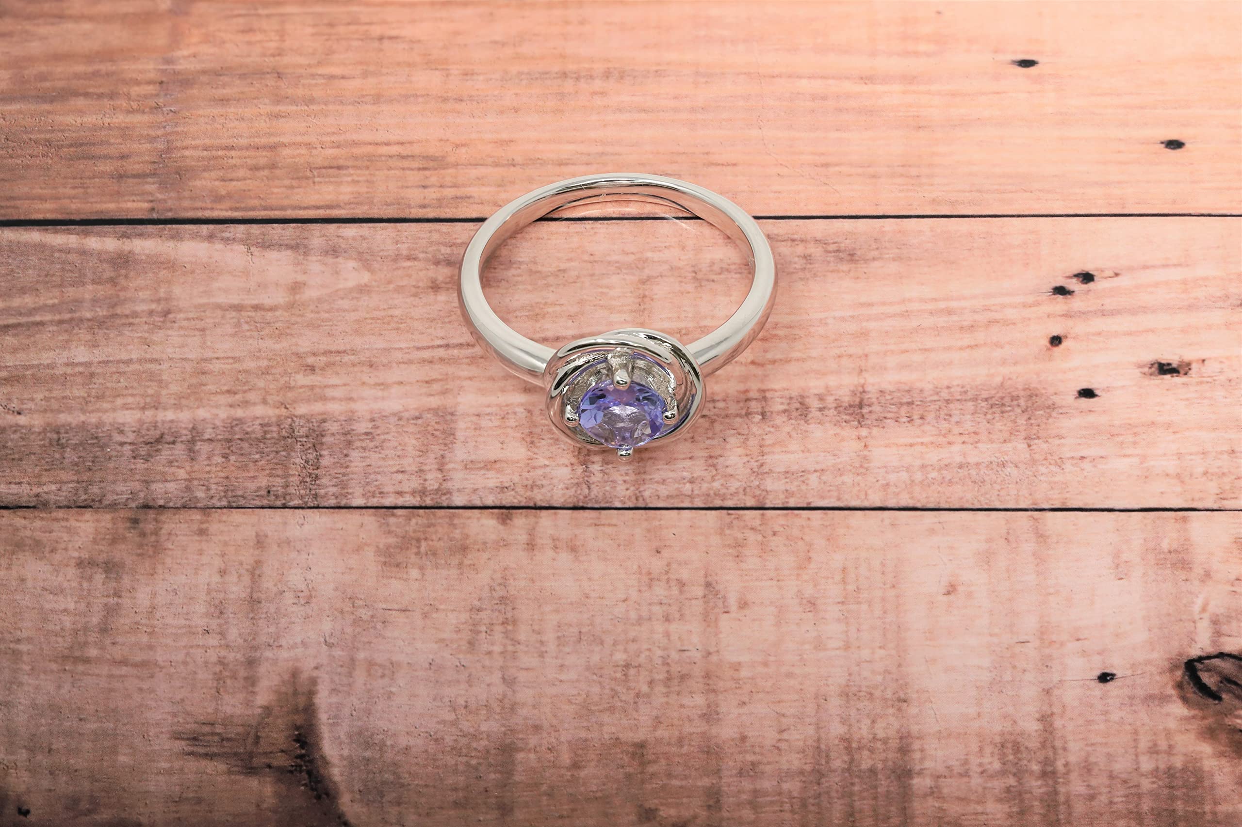 KOKAV 925 Sterling Silver Genuine Tanzanite 1Ct Round Flower Ring. Size 7