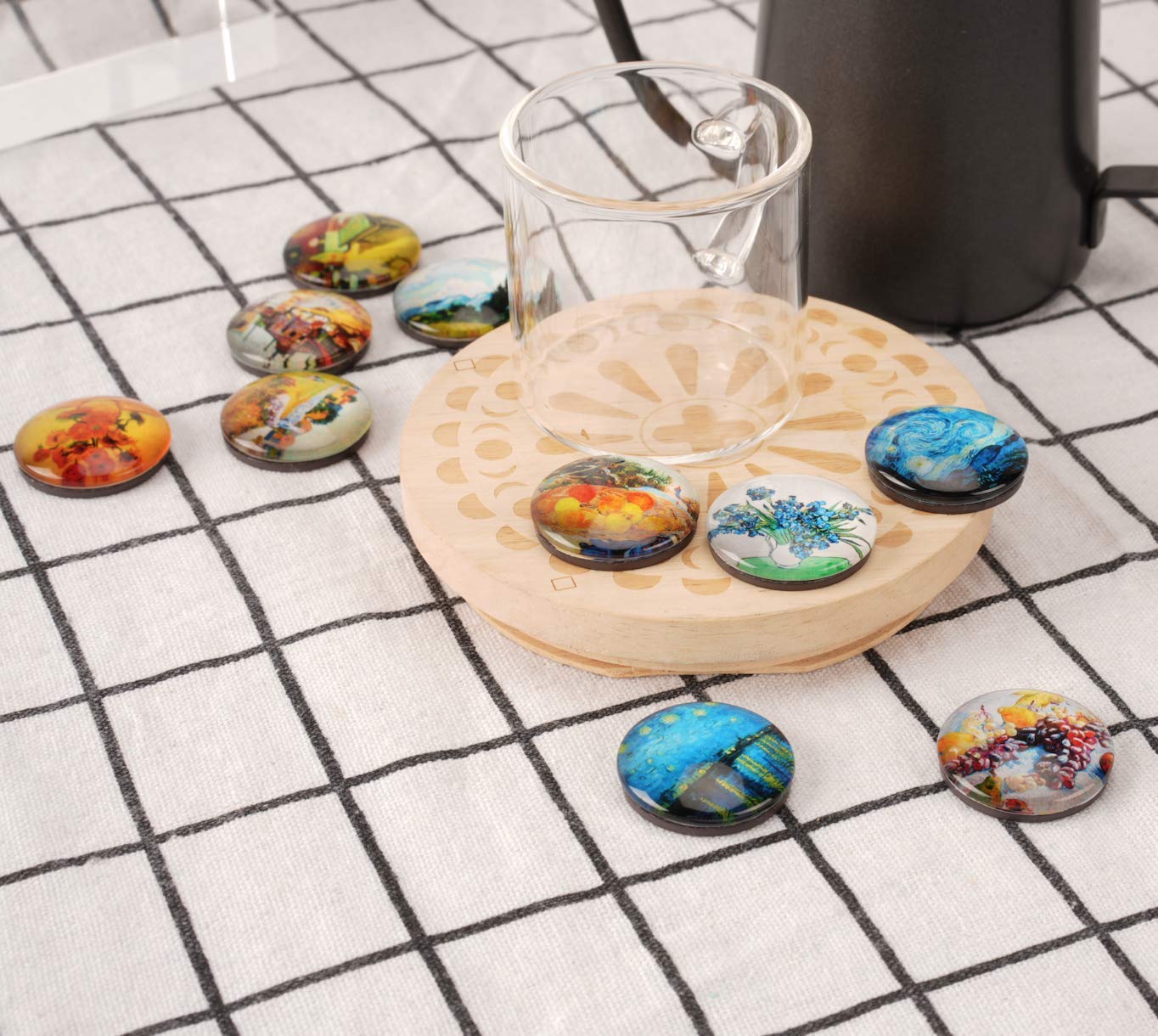 Mienno 16 Pack Van Gogh Refrigerator Magnets, Crystal Glass Magnets, Van Gogh Decorative Fridge Magnets, Homewarming Gift, Home Decoration Gift with Gift Packaging Box (Kraft Gift Box)
