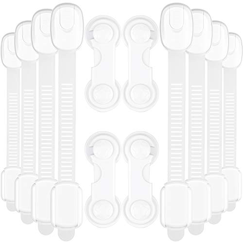 HEELALBABY Child Safety Cabinet Locks (12 Pack) Adjustable Baby Proof Drawer Locks with Extra Adhesives Kid Multi-Purpose Straps Locks for Drawer, Cabinets, Refrigerators, Oven, Toilet Seat