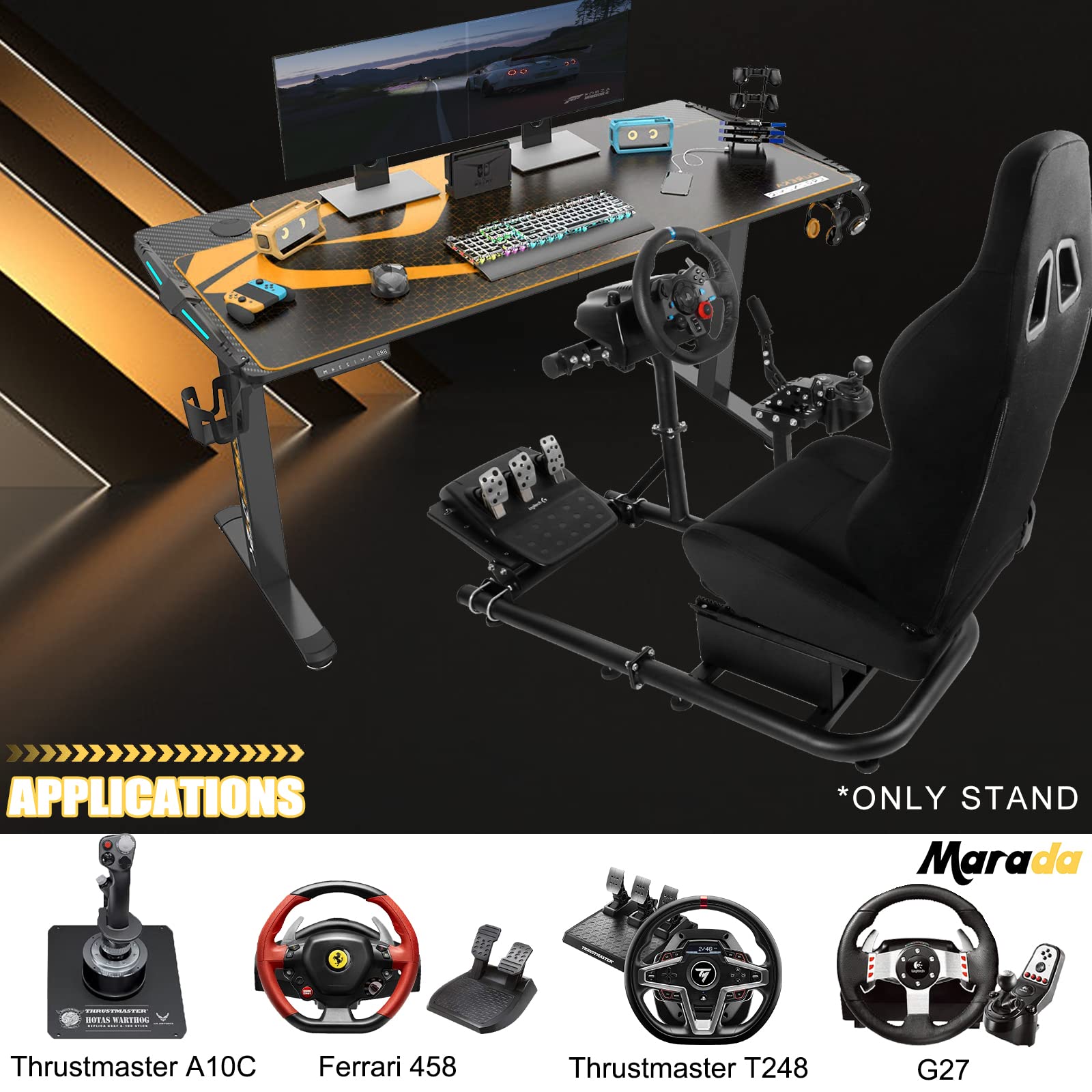 Marada Sim Racing Simulator Cockpit Stable Frame Pro Upgrade Racing Wheel Stand Angle Adjustable Fit for Logitech G25 G27 G29 G920,Thrustmaster T80 T150,Fanatec Wheel, Pedals,and Shifter Not Include