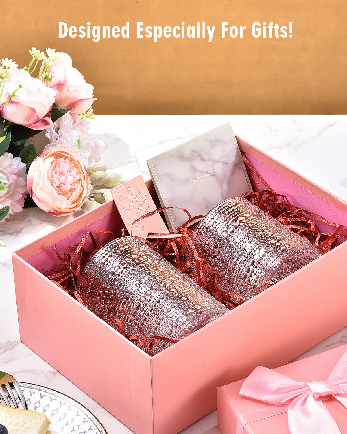 ISMASOAN Vintage Drinking Glasses Set of 8,Hobnail Glassware 14 oz and 12 oz,Bubble Glasses Drinking,Vintage Glassware,Beaded Glassware,Highball Glasses,Gift Box Set