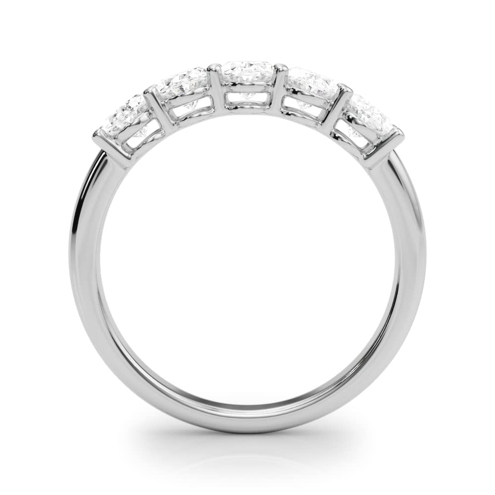 JewelMore 2 Carat Oval Lab Grown 14K Diamond Five Stone Anniversary Band for Women (F-G/VS-SI) White Gold 8