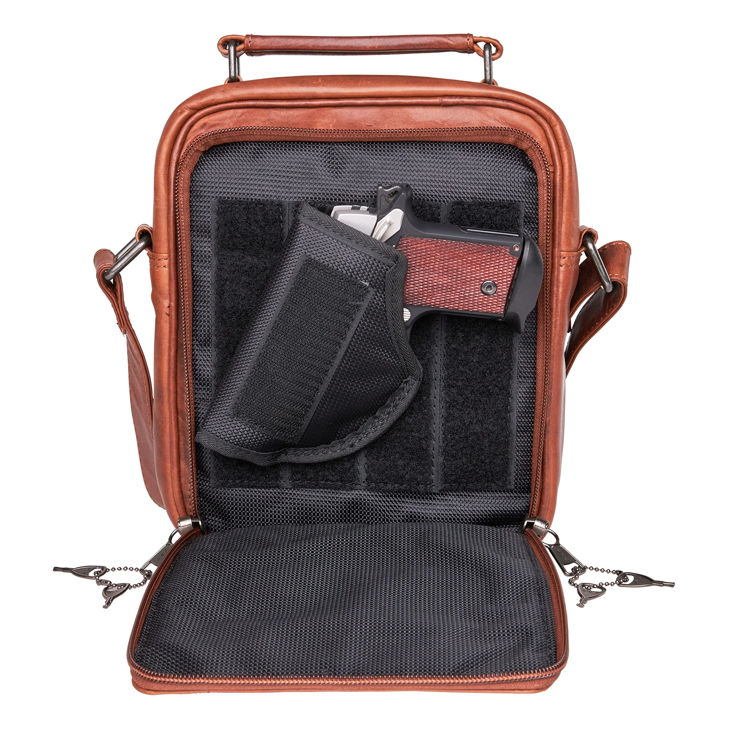 Lady Conceal Concealed Carry Logan Unisex Crossbody Bag (Cognac)