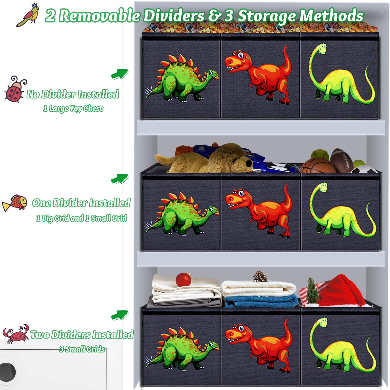 HOMEMARVEL Toy Box for Boys, Black Dinosaur and Horse Pattern