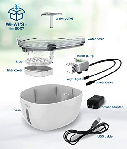 Rosewill 2L Automatic Pet Water Fountain, LED Indicator & Auto Turn Off, 2 Modes Water Dispenser, Incredibly Quiet, Low Energy Consumption, White - (RPWF-21001)