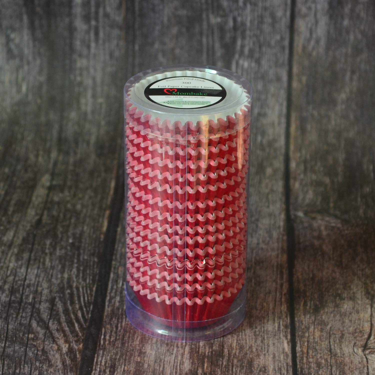 Mombake Mini Red Foil Cupcake Liners Muffin Baking Cups for Party and More, 300-Count