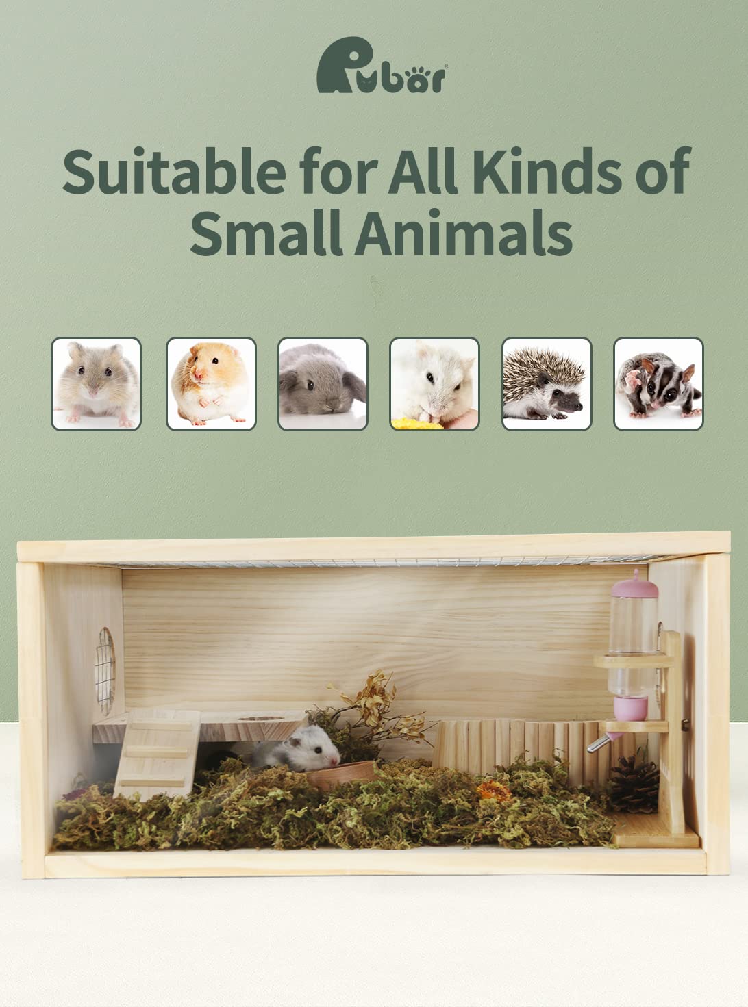 Rubor Wooden Hamster Cage Mice and Rat Habitat Small Animal Habitat for Rabbits, Guinea Pigs, Chinchillas with Openable Top and Large Acrylic Sheets