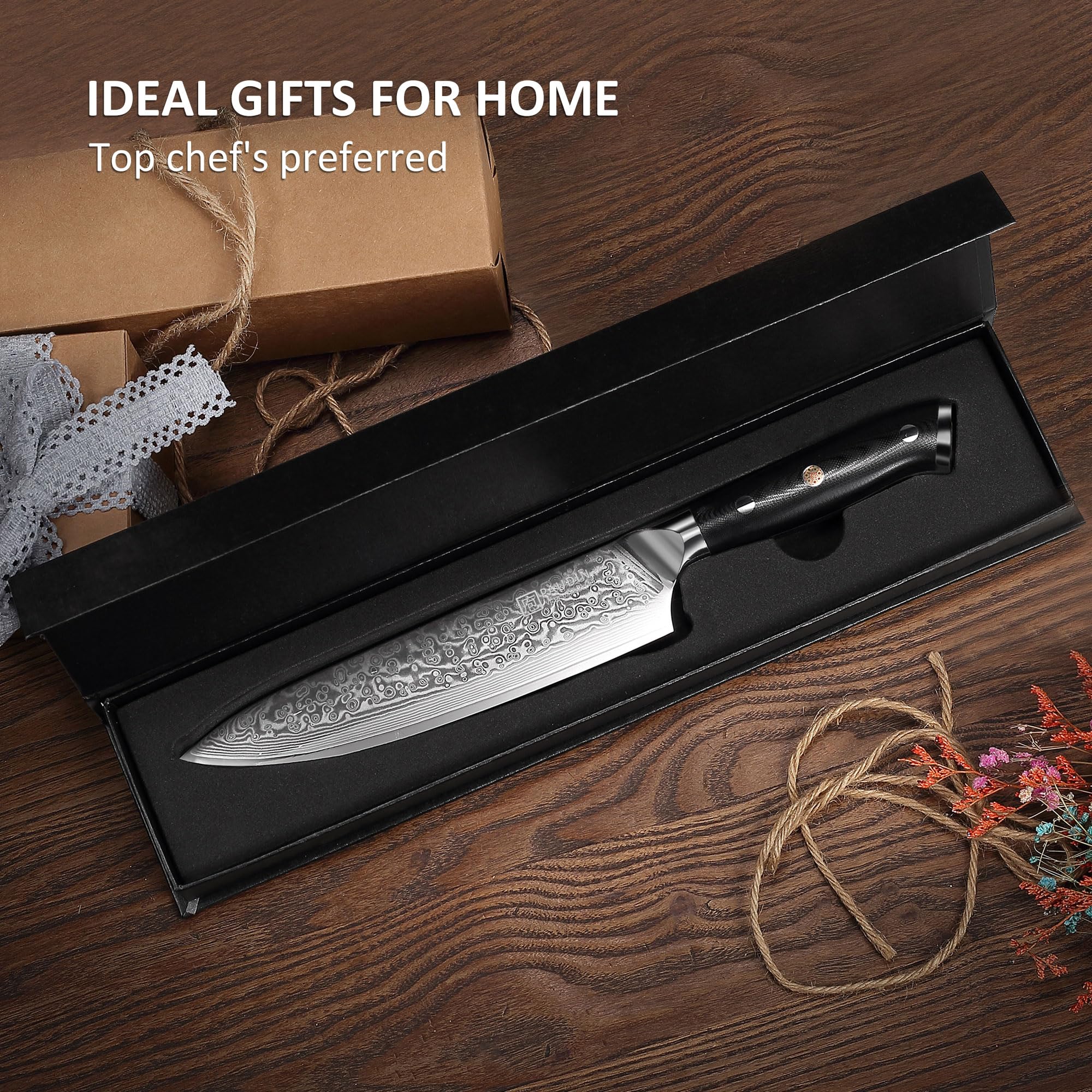 PAUDIN Damascus Chef Knife, 8 Inch Kitchen Knife, 67 Layers Damascus Steel Knife Japanese VG10 Core, Professional Chefs Knife with Ergonomic G10 Handle