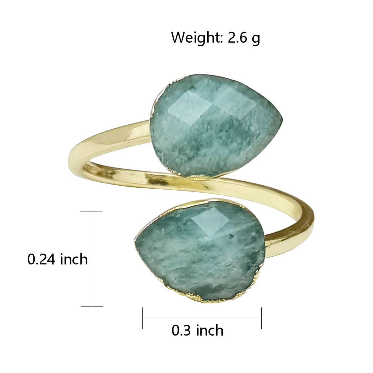 Ladywowu Amazonite Ring for Women, Double Gemstone Rings Gold, Natural blue Amazonite Ring Healing Crystal Teardrop Rings Spiritual, Adjustable Faceted Stone Rings