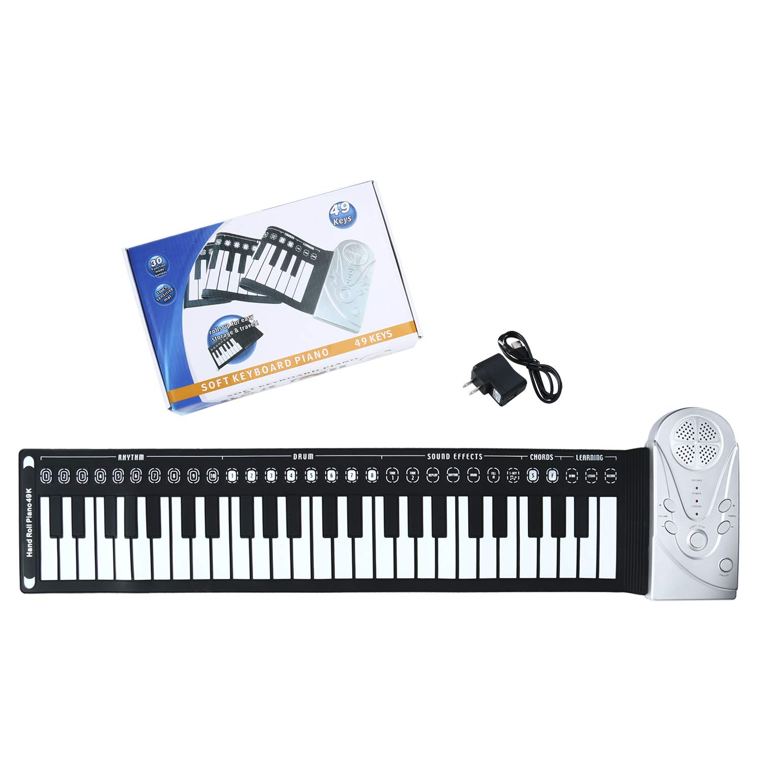 Homend Roll Up Piano for Kids Beginners, Travel Foldable 49 Keys Flexible Electronic Hand Roll Piano Built-in Speaker Environmental Silicone Piano Keyboard