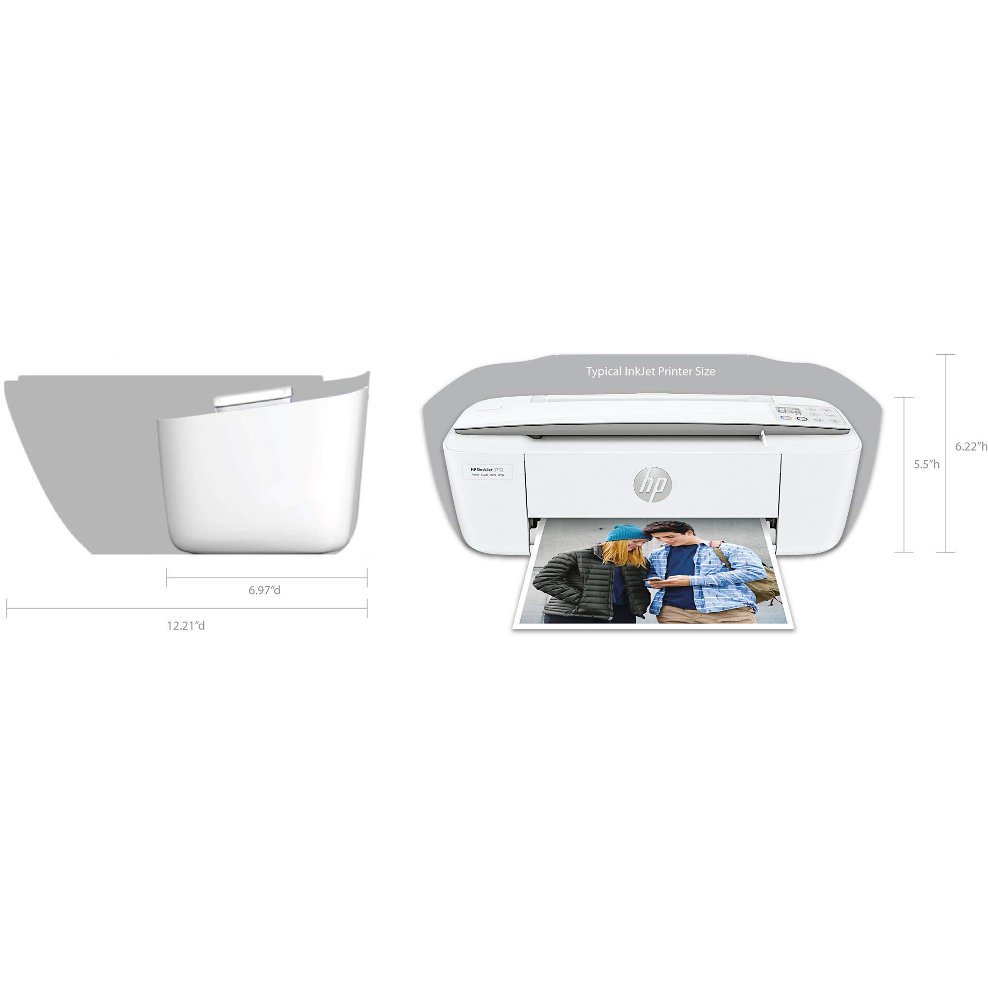 HP DeskJet 3752 Wireless All-in-One Compact Color Inkjet Printer, Scan and Copy with Mobile Printing, T8W51A (Renewed)
