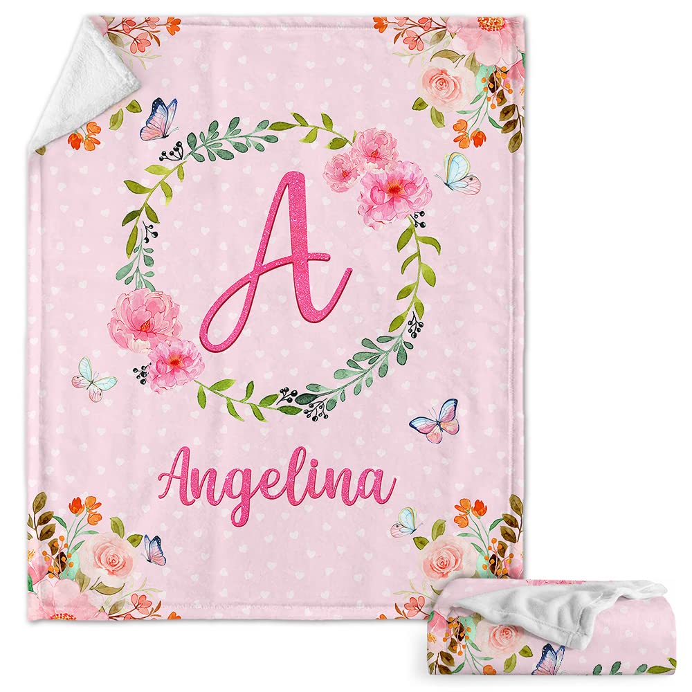 SANDJEST Personalized Baby Blanket Custom Name Monogram Fleece Throw Blanket Customized Gift for Baby New Mom Newborn Shower