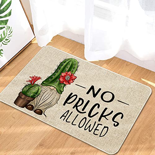 Roszwtit Spring Summer Door Mat 30 X 17 Inch No Picks Allowed Cactus Gnome Doormat Indoor Outdoor Entrance Funny Floor Mat Non Slip Summer Decor Rubber Welcome Mats