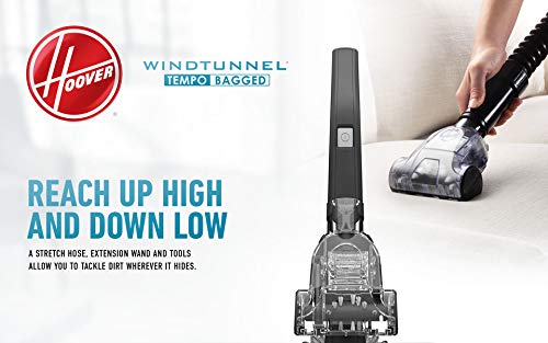 Hoover WindTunnel T-Series Tempo Bagged Upright Vacuum Cleaner with HEPA Media Filter, For Carpet and Hard Floor, UH30301, Blue
