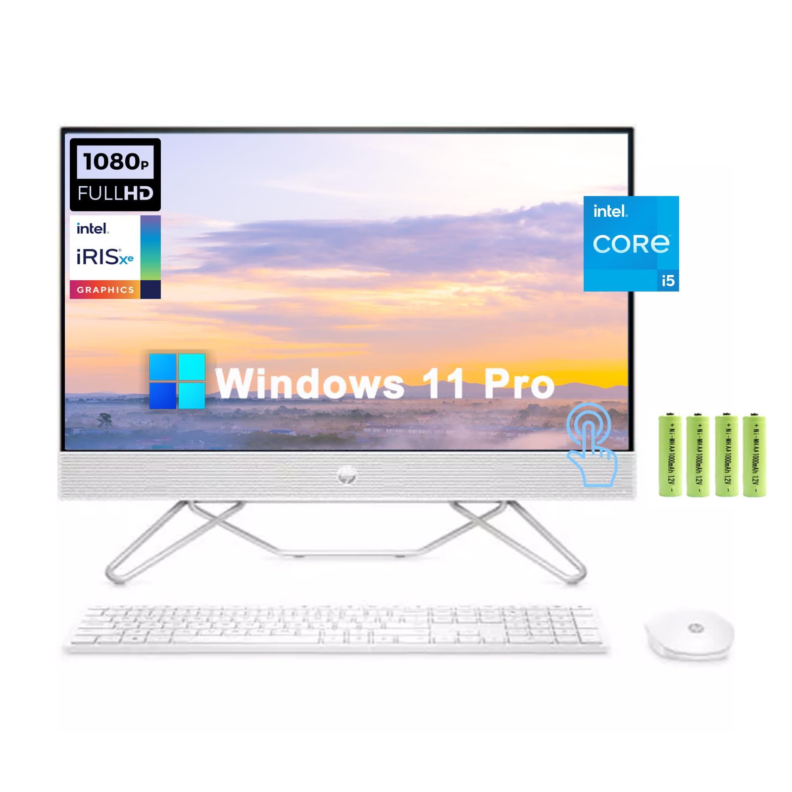 HP 24 23.8" Full HD Touchscreen All-in-One Business Desktop Computer PC[Windows 11 Pro], 12th Gen Intel 10-Core i5-1235U, 8GB DDR4 RAM 512GB SSD, Iris Xe Graphic, Wi-Fi, HDMI, RJ-45, White, w/Battery