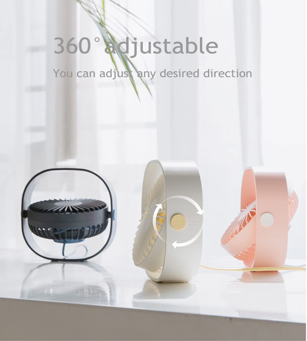 MEIWU NEW UPGRADE 2022, USB Table Fan Mini Personal Desk Fan Adjustable 3 Speed for Office (Nave Blue)