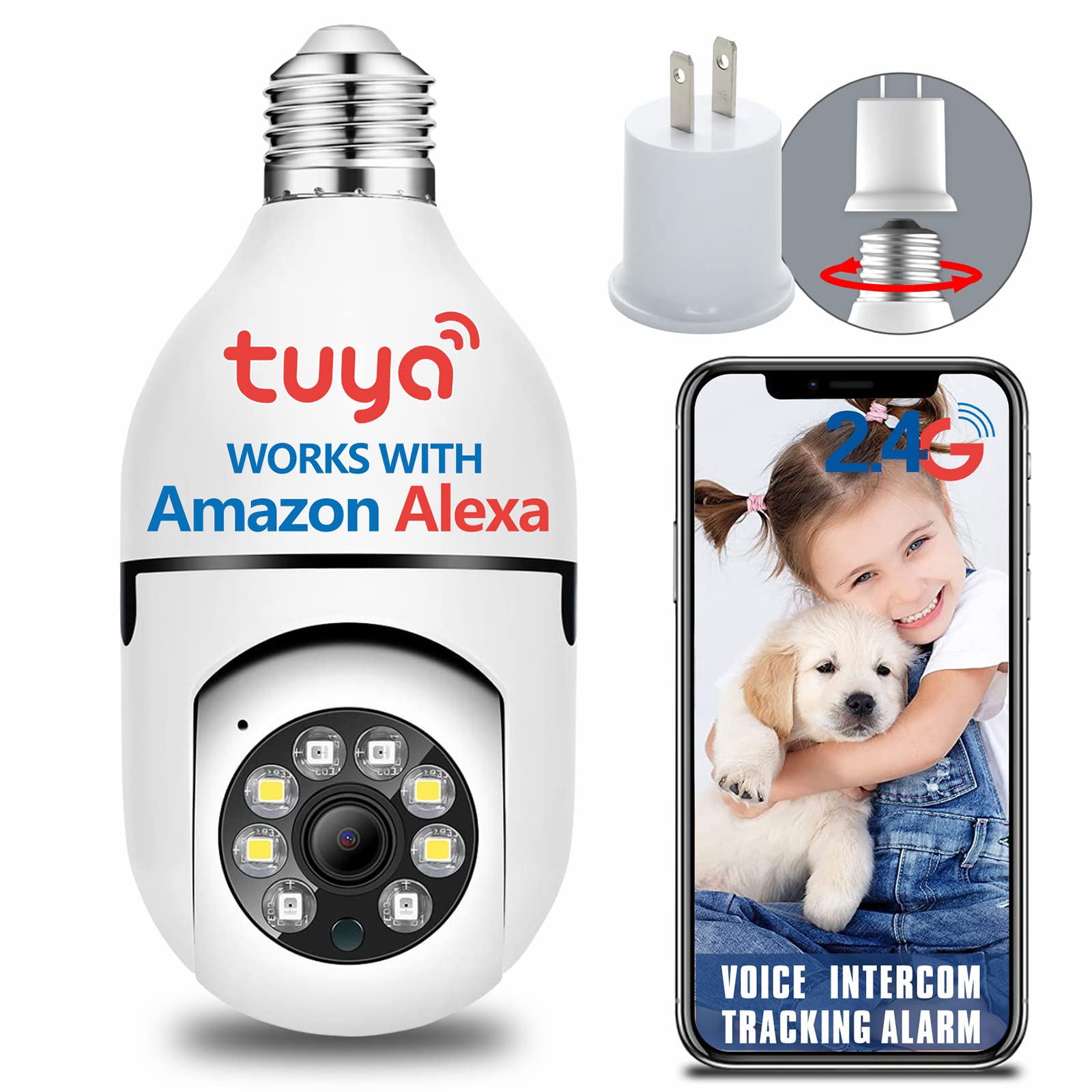 OwLUCK Light Socket Security Camera 2.4GHz,Easy Installation,720p Motion Only Light Bulb Camera Full Color Night,Security Camera Light Bulb Outdoor,Motion Alarm,Compatible With Alexa & Google Home
