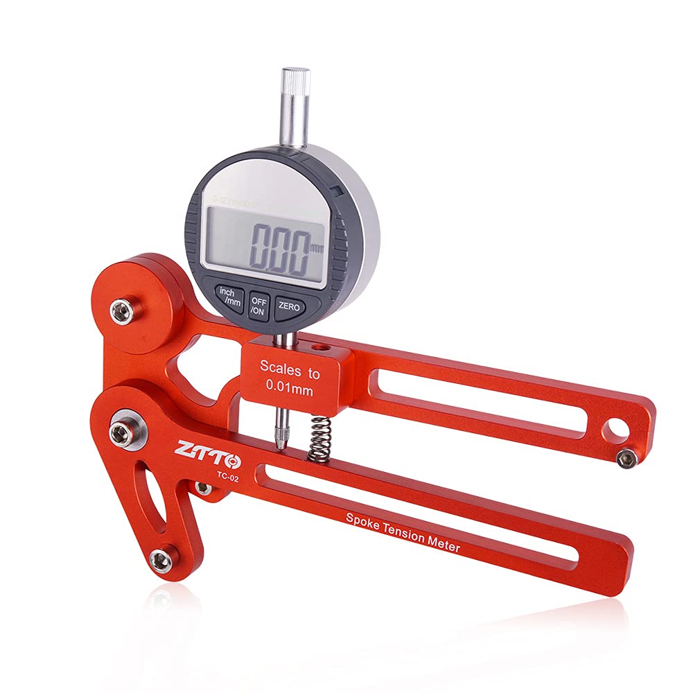 HULKWHEELS Bicycle Spoke Electronic Tension Meter Measuring Tool Aluminum Alloy Wheel Repair Tool Mountain Road Bike MTB Wheel Spokes Checker High Precision Indicator Accurate Stable (TC-02 RED -E)