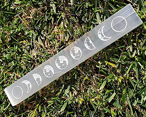Infinity Healing Stones - Moon Phase Selenite Wand Gemstones Crystal Charging Stick Décor Phases Plate Divination WandStick New Stick, Multicolor, Medium, (IHS-MOONPHASESTICK-123)