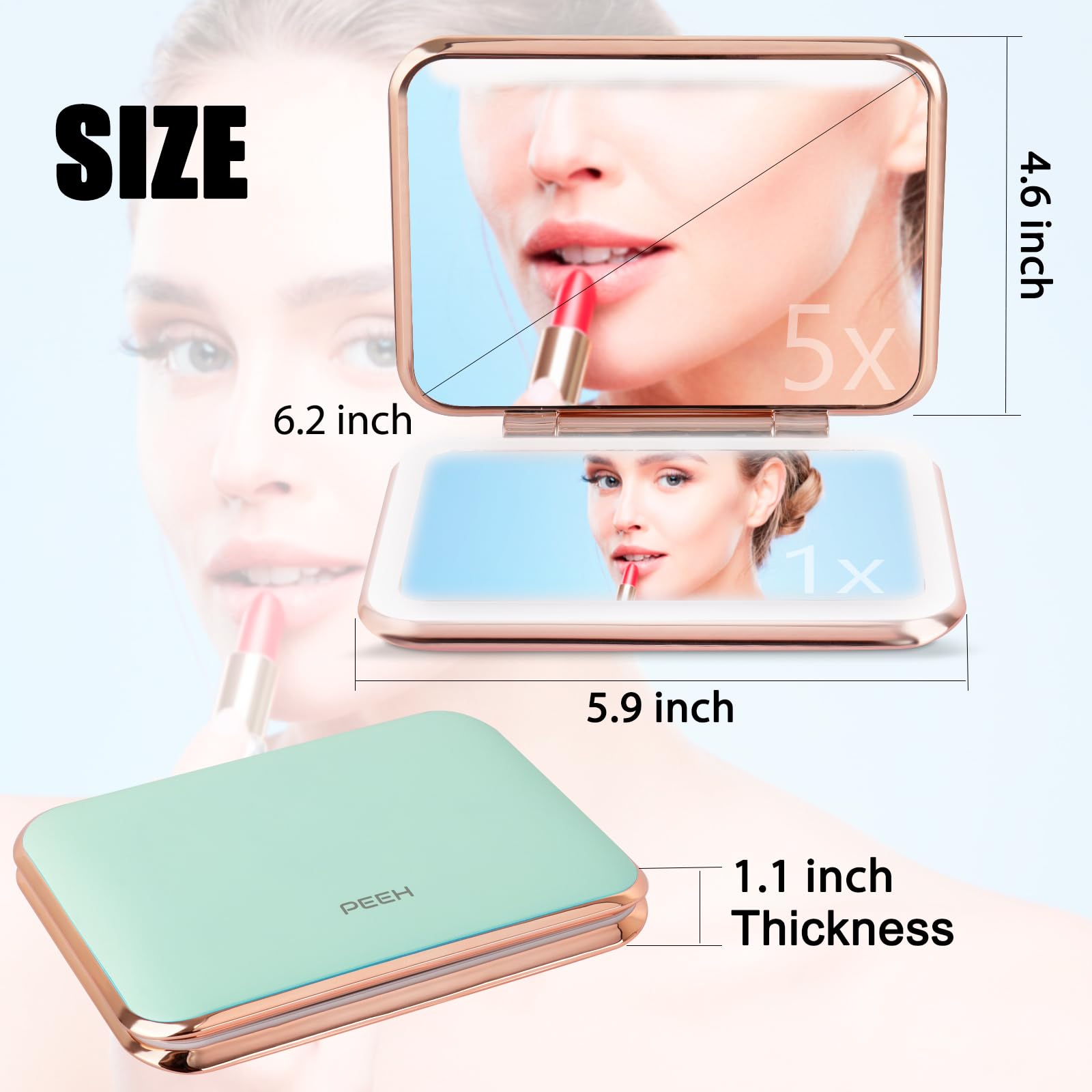 Omobolanle Travel Makeup Mirror, Desk Mirror with Light, 5X Magnifying Mirror with Auto-Off Lights and Stand, Rechargeable Portable Folding LED Vanity Mirror, Gift for Mother Dark Pink