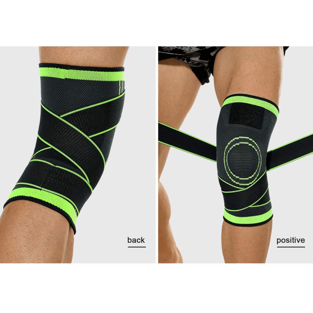 Hopgo Knee Braces for Men Women Knee Support Non-Slip Knee Compression Sleeves with Adjustable Straps for Arthritis, Workout Running, Soccer, Basketball, Meniscus Tear (Single) Green S