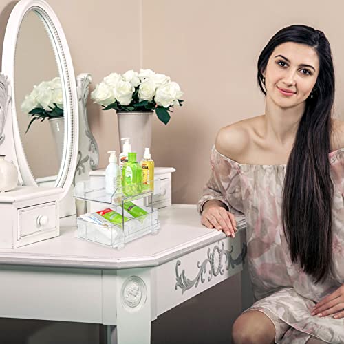 ruishetop 2-Tier Multi-Purpose Pull Out Cabinets Organizer Shelf, Under Sink Cabinet Organizer with Drawer, Sliding Basket Drawer Countertop Organizer Storage for Home Office Kitchen (Clear- 2 Set)