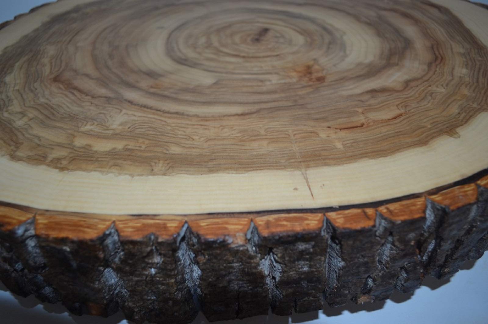 Log Slice Slab for Cake Stand, Cutting Board, Food Serving or Center Piece With Bark