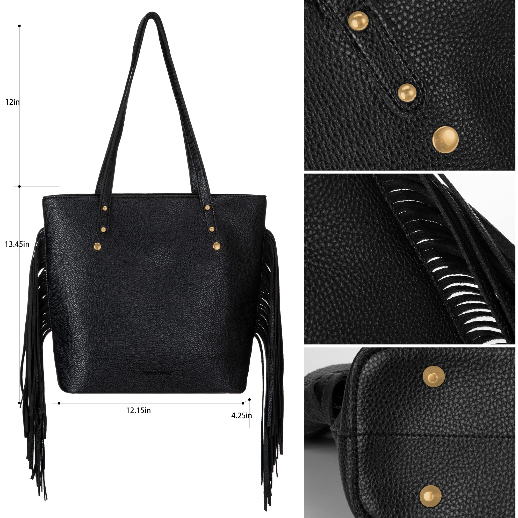 Montana West Fringe Tote Bag for Women Vegan Leather Large Purse for Work AR1-MWC-067-BK
