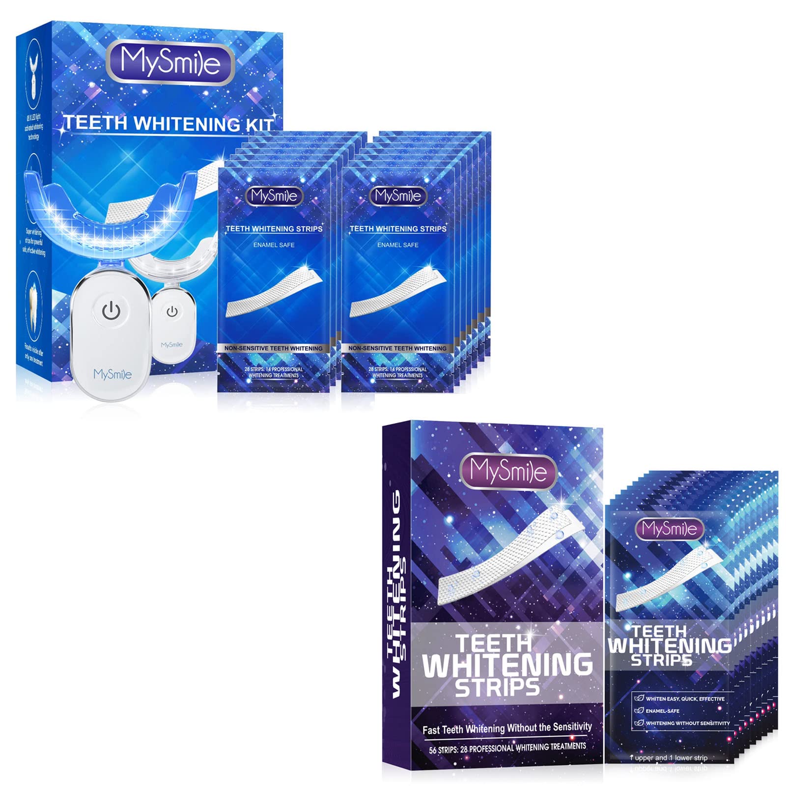 MySmile Teeth Whitening Kit with led Light, 28X Teeth Whitening Strips(plus 56 whitening strips refill pack) for Teeth Sensitive, 10 Min Fast Whitening Teeth, Helps to Remove Stains from Coffee, Smoki