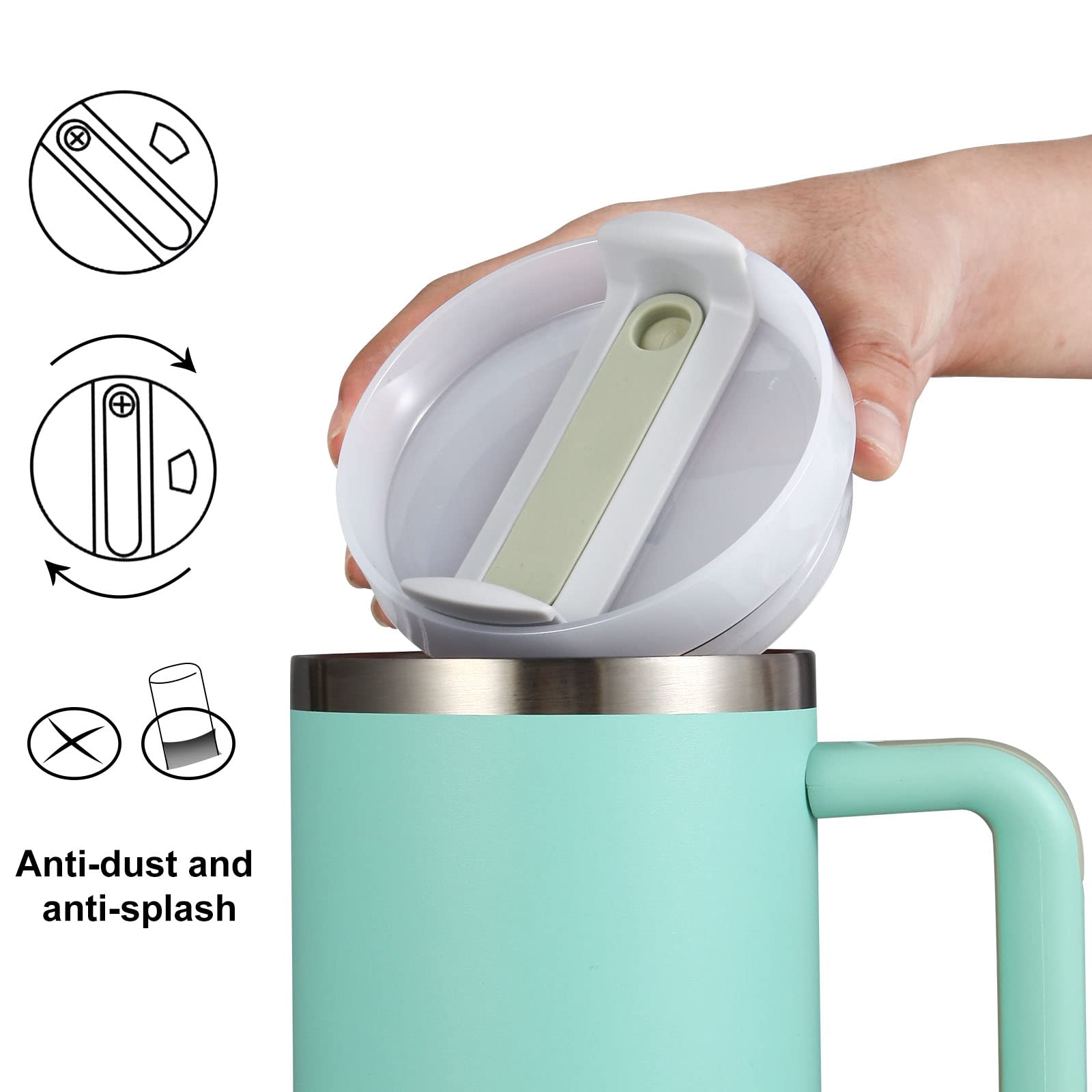 JOZELNK 40oz Tumbler with Handle, Insulated Big Mug wtih Straw and Lid, Stainless Steel Double Wall Vacuum Iced Coffee Cup (Eucalyptus)