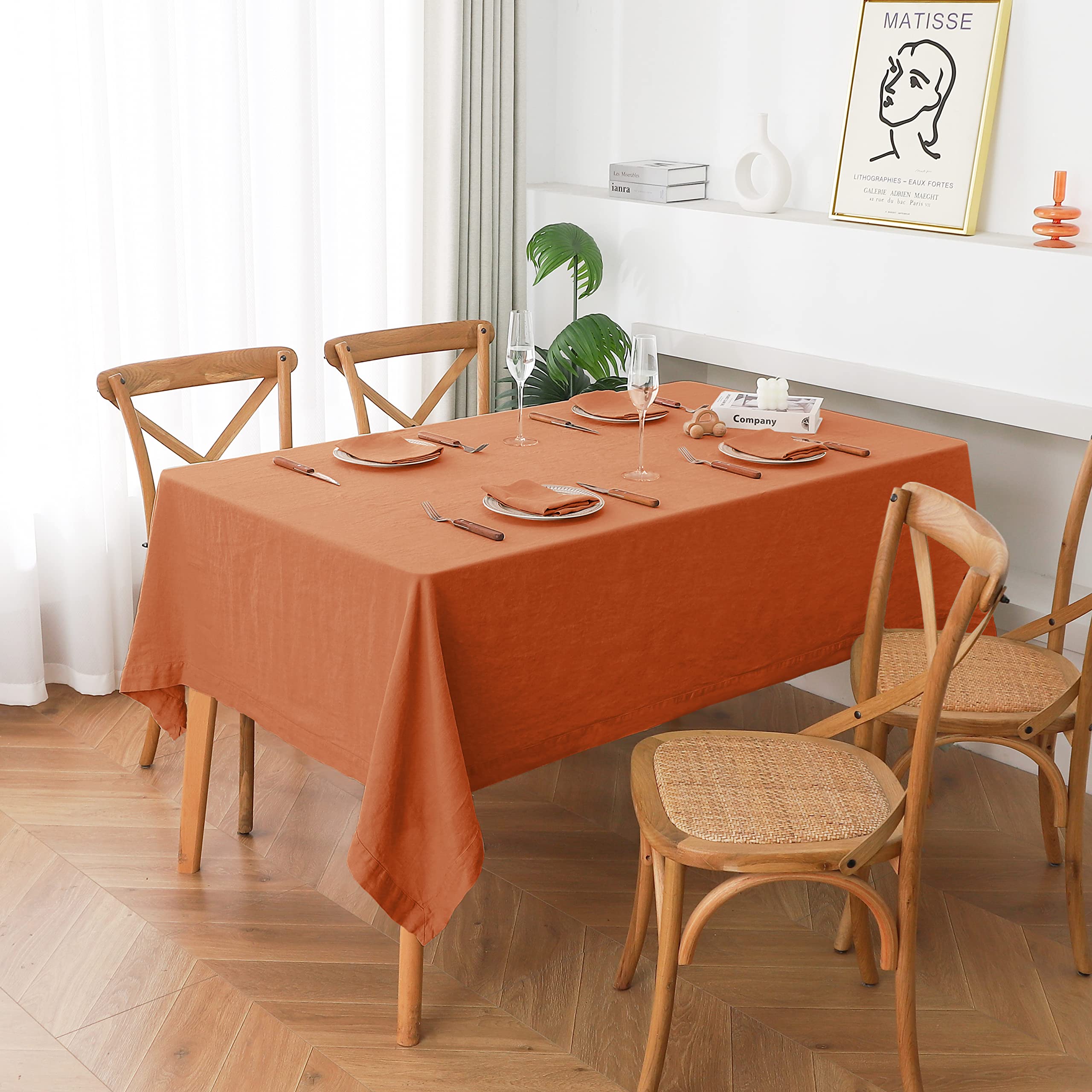 L Linen World Linen Tablecloth 60x90Inch,100% Pure Linen Rustic Tablecloth Rectangular Tablecover,Wedding,Dining,Natural European Flax,Decorative Valentine's Day,Spring,Easter(Rust)