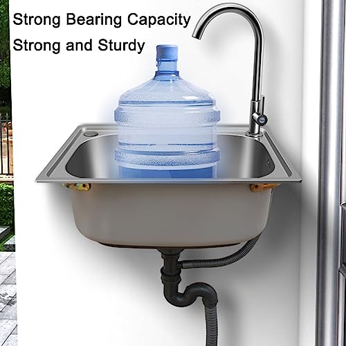 Small Wall Mounted Bathroom Sink, Stainless Steel Hand Sink with Cold Alone Faucet, Utility Laundry Portable Handwashing Station, for Garage Garden Kitchen Laundry Room, Outdoor,55x40cm