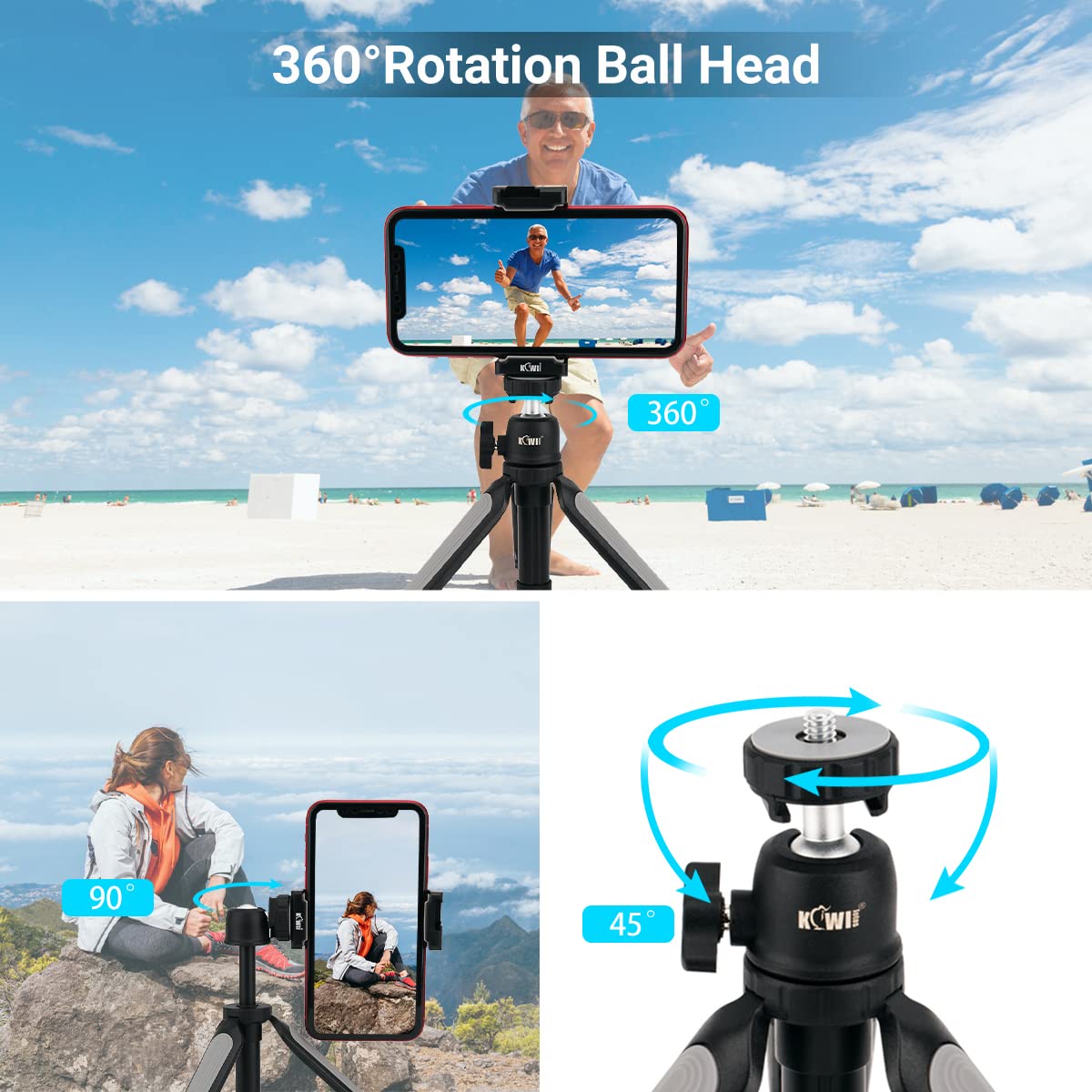 KIWIFOTOS Mini Tabletop Tripod Handheld Grip with Power Bank Handgrip for Sony A7III A7II A6400 A7RIII A7RIV ZV1, for iPhone Phone Gopro Osmo Pocket Action Camera, Compact Mirrorless Entry-Level DSLR