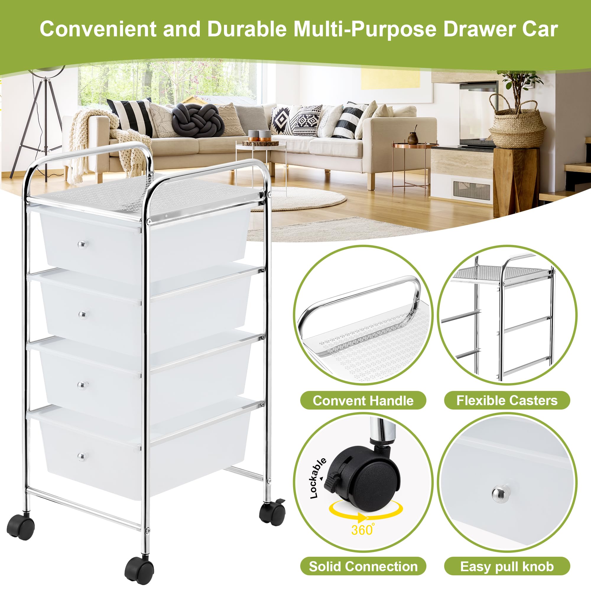 Homgava Rolling Storage Cart and Organizer with 12 Plastic Drawers-4 Lockable Casters for School Office Home Beauty Salon(Black