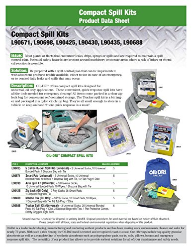 Oil-Dri L90435 Compact Universal 5-Gallon Bucket Spill Kit, 5-Gallon Maximum Absorption Capacity