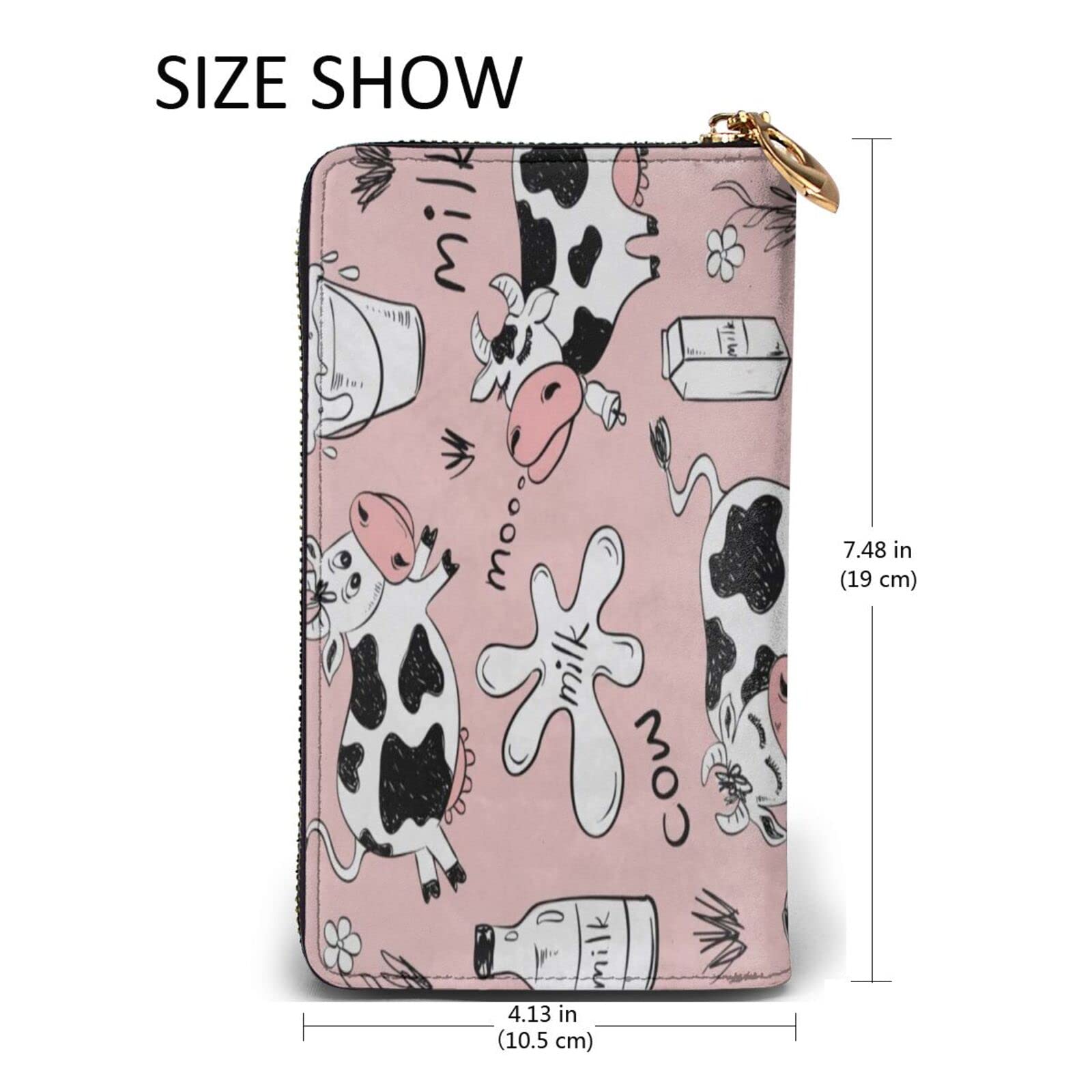Long Handbag Purse Wristlet Bag Card Holder Wallet-Cute Milk Cow Leather Wallet For Women Men