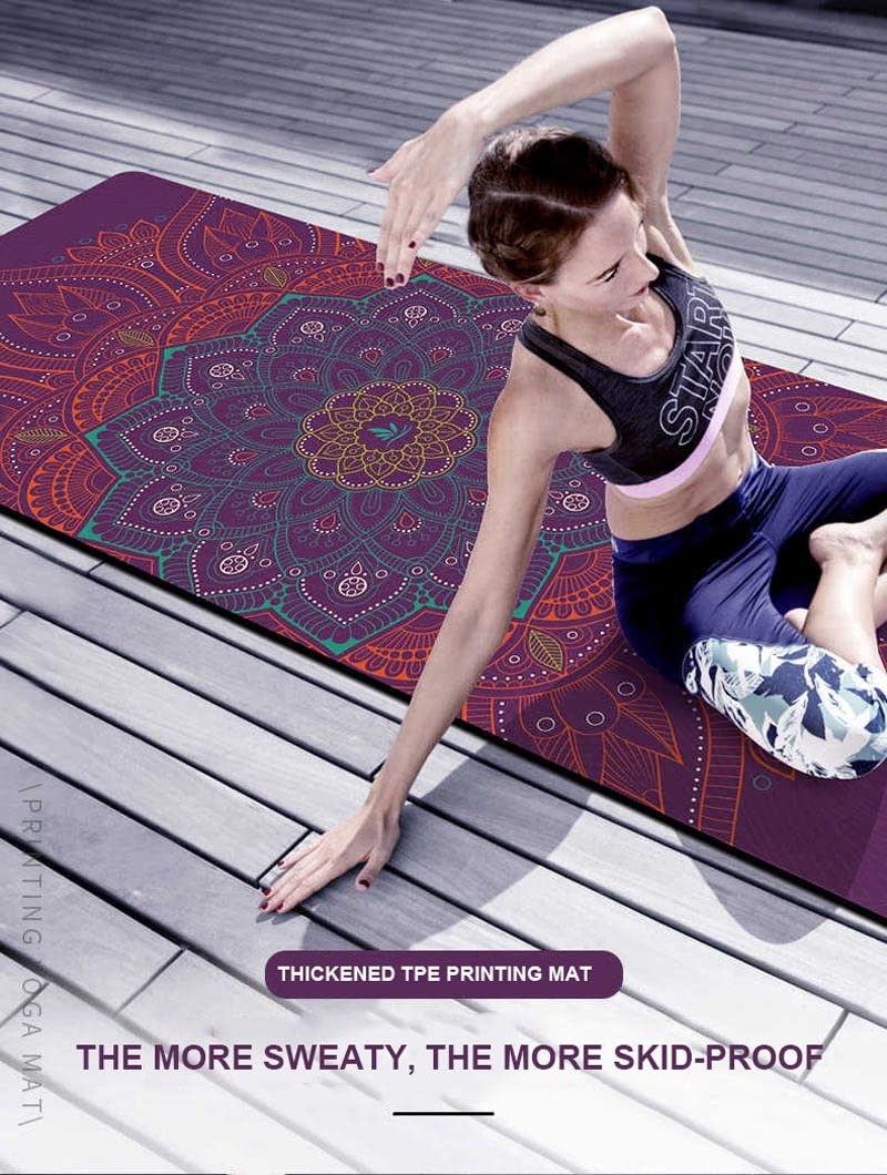 KJHD Yoga Mat Suede and TPE Material Non Slip Folding Printing Mat 6mm Thickened Widening Lengthening Beginner (Color : A)
