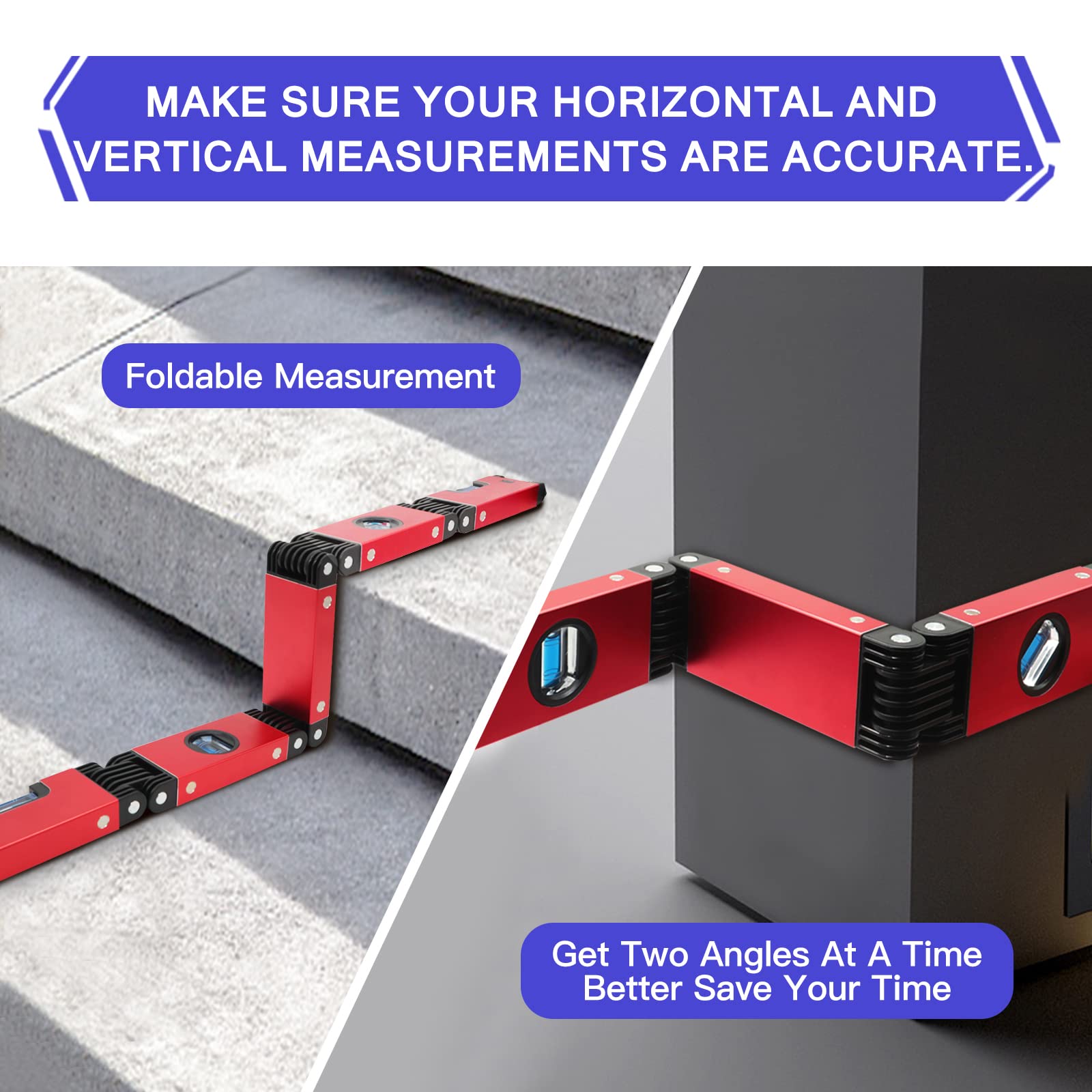 Multi-Function Foldable Level, 28 Inch Foldable Level Measuring Tool with 4 Easy-Read Level Bubbles 45°/90°/180°, Multi-Angle Measurement Woodworking Tool for Carpenters, Woodworkers, Fabricators